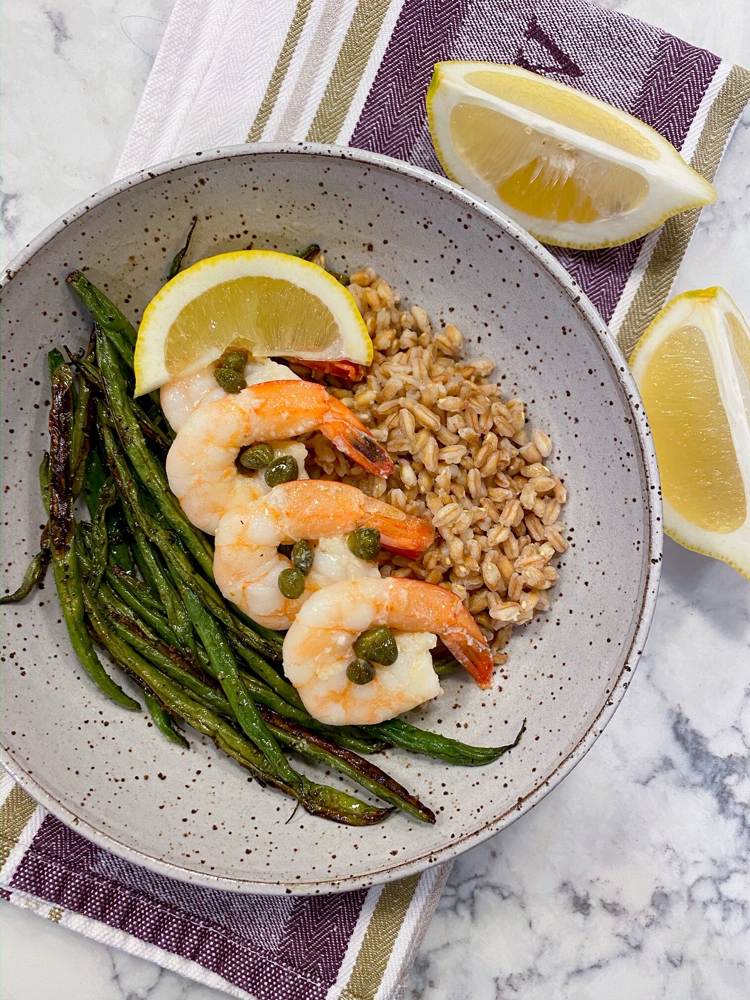 Healthy Lemon Caper Shrimp and Farro - DeSocio in the Kitchen