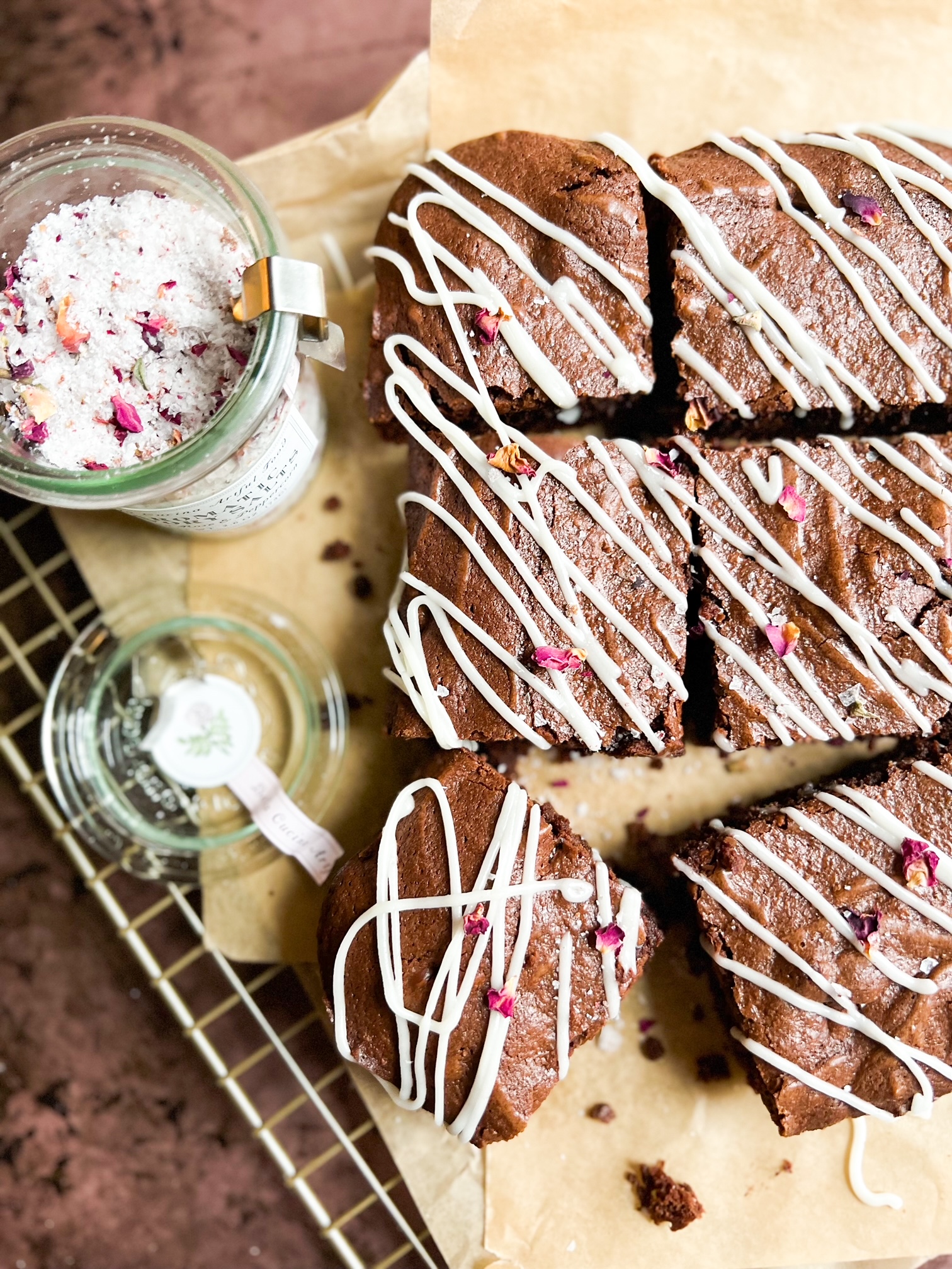 Fudgy Rose Salt Brownies - DeSocio in the Kitchen